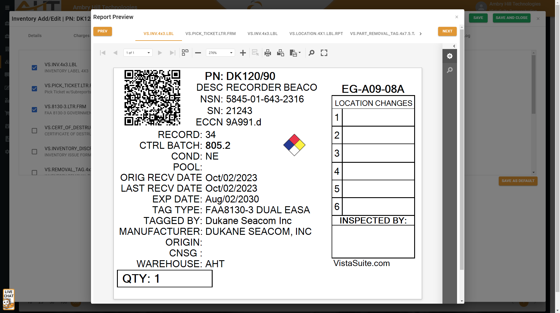 Parts and Inventory Management