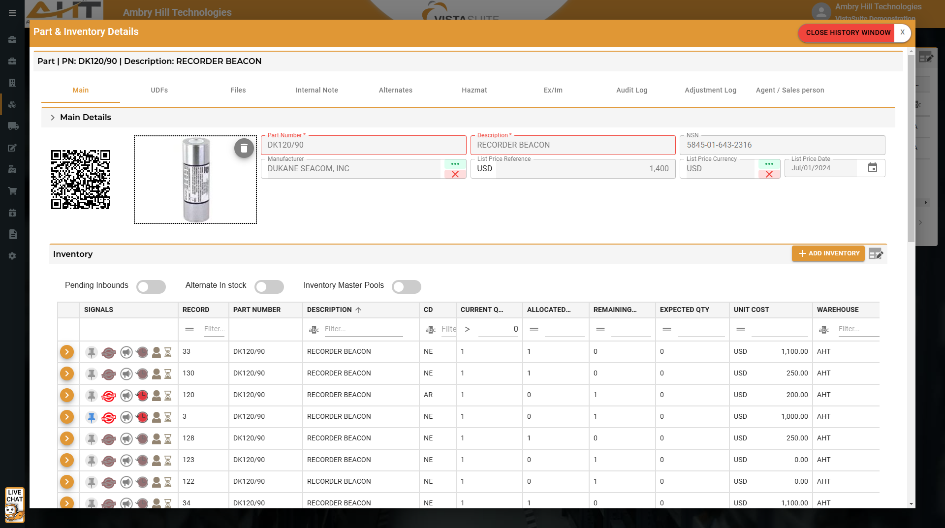 Parts and Inventory Management